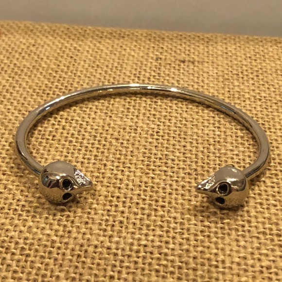unbranded | Jewelry | Double Skull Open Cuff Bracelet Silver Tone With ...